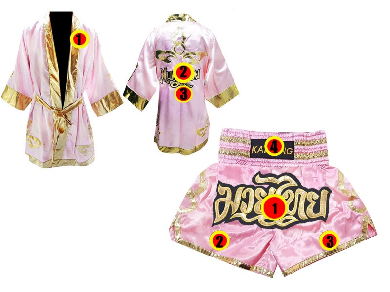 Robe de Combat Muay Thai + Muay Thai Short Femme Personnalisée : Rose ...