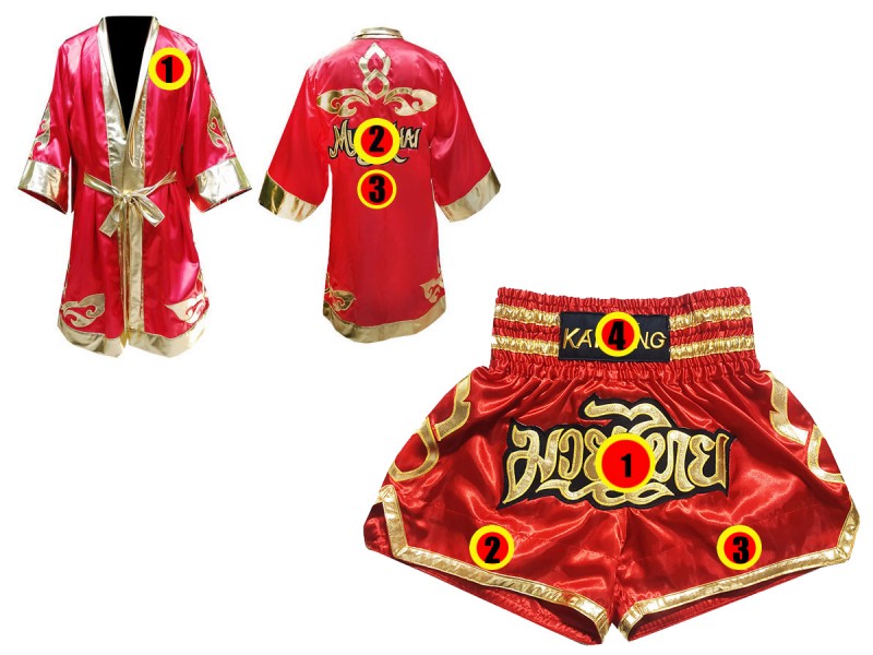 Robe de Combat Muay Thai + Muay Thai Short Personnalise : Rouge Lai ...